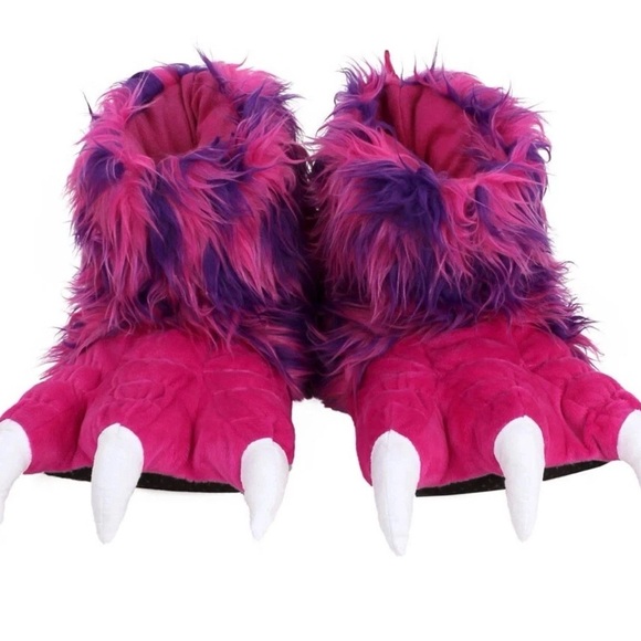 Other | Furry Pink And Purple Monster Claw Slippers Size Xl | Poshmark